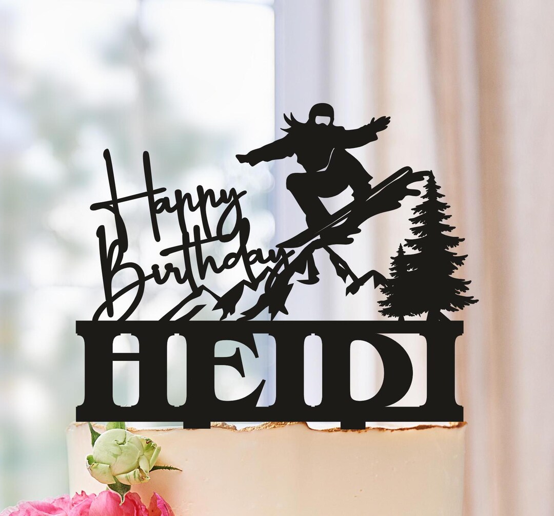Female Snowboarder Birthday Cake Topper, Snowboard Cake Decor, Mountain ...
