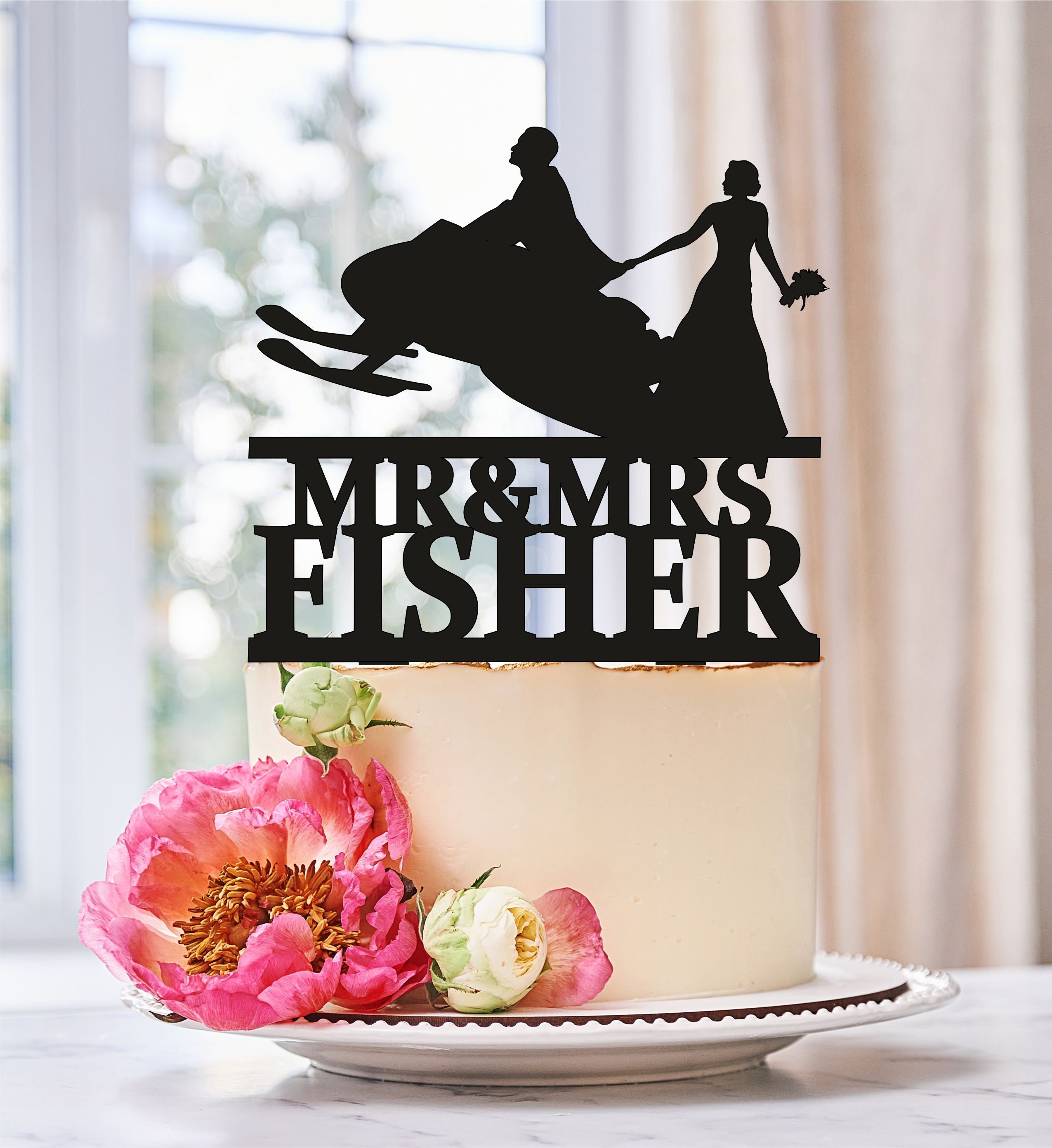 Wedding Cake Topper, Snowmobile Cake Topper, Bride and Groom Silhouette ...