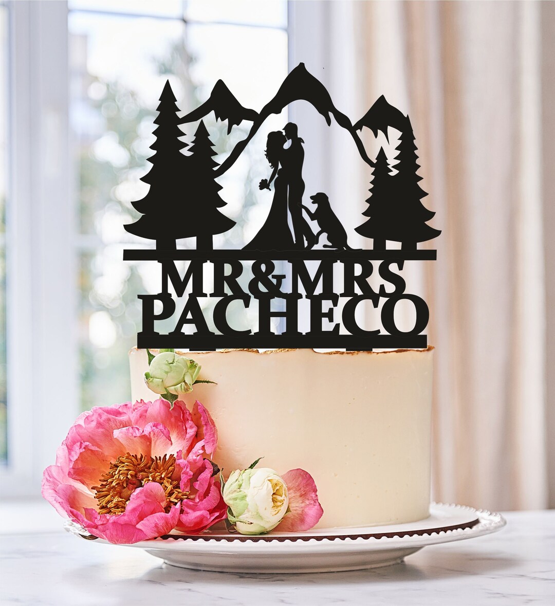 Mountain Wedding Cake Topper,bride and Groom, Cat Cake Topper,custom ...