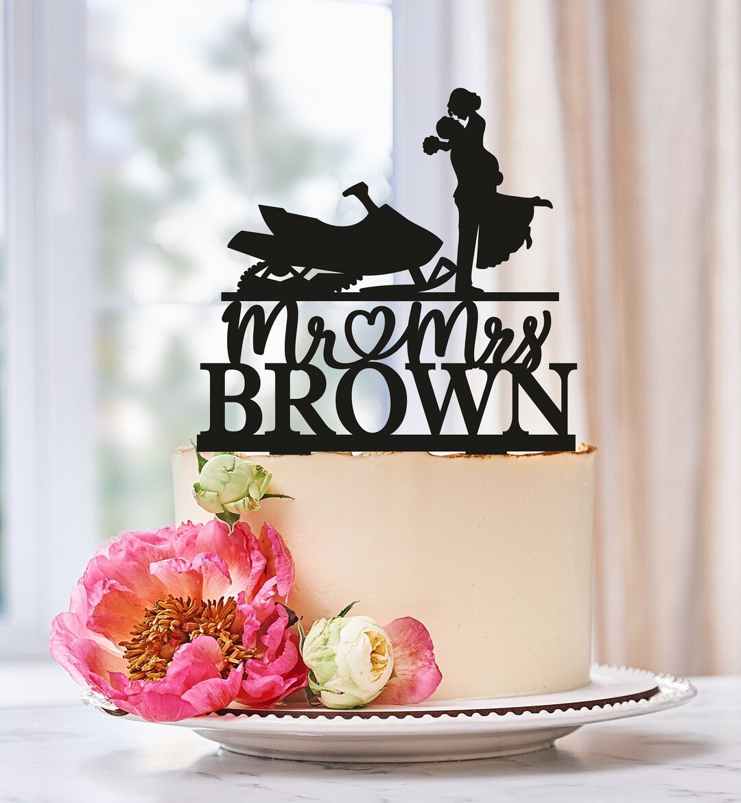 Snowmobile Cake Topper, Snowmobile Wedding Cake Topper, Bride and Groom ...