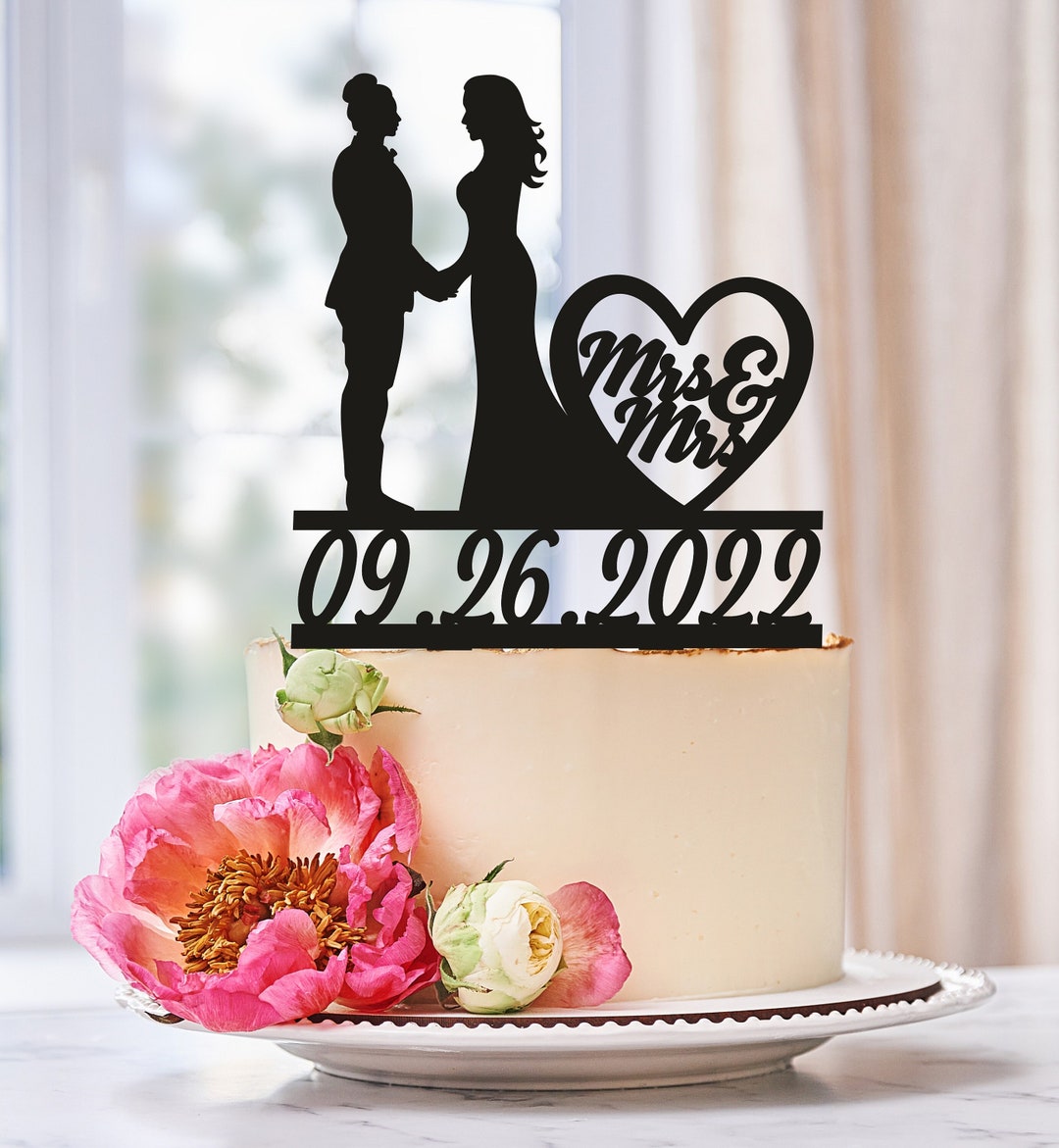 Lesbian Cake Topper With Date, Lesbian Wedding Cake Topper,same Sex ...