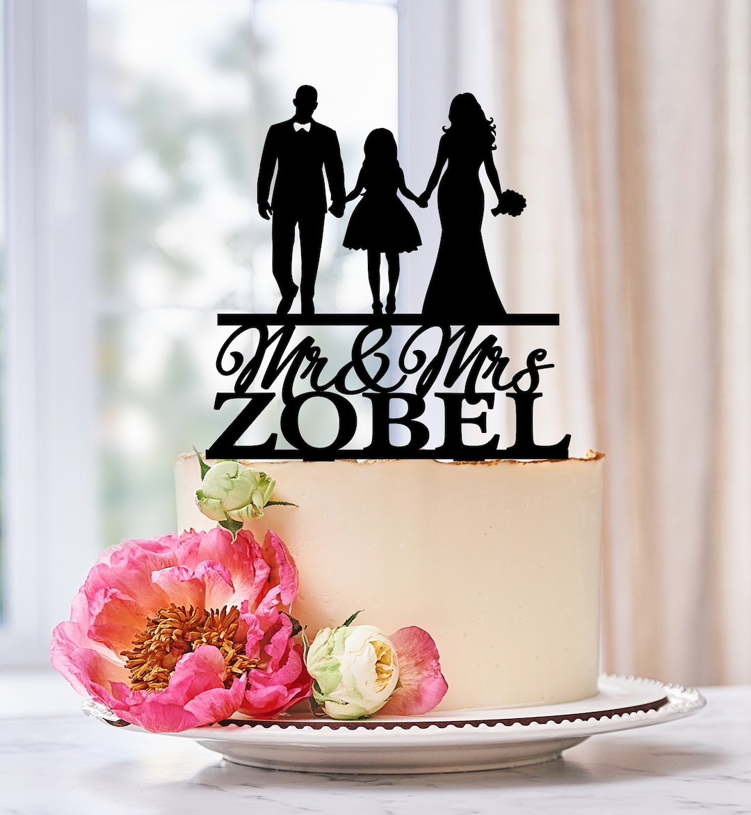 Family Wedding Cake Topper With Girl, Bride and Groom With Girl, Cake ...