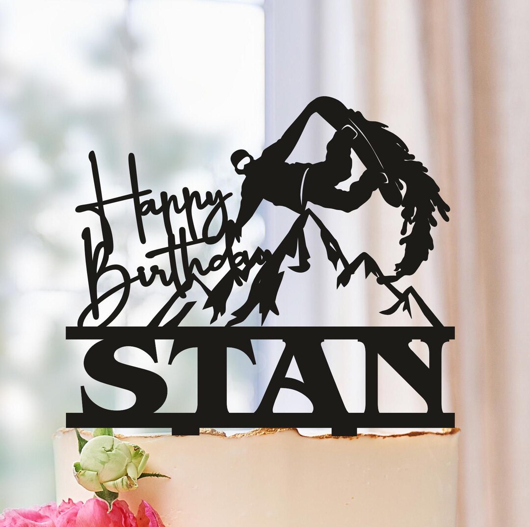 Male Snowboarder Birthday Cake Topper, Snowboard Cake Decor, Mountain ...