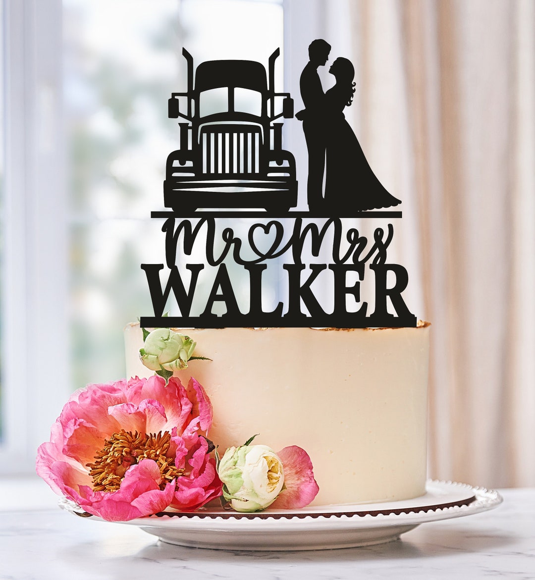Trucker Wedding Cake Topper, Truck Wedding Cake Topper, Mr and Mrs Cake ...