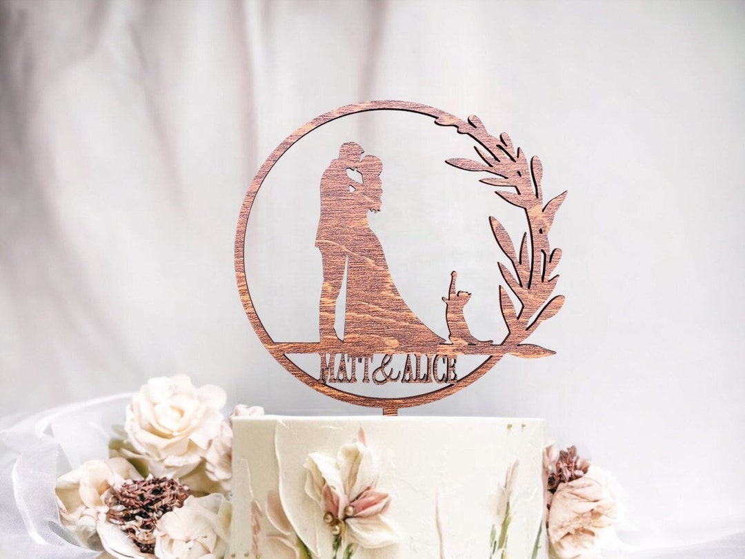 Rustic Wreath Wedding Cake Topper With Dog and Cat, Bride and Groom ...