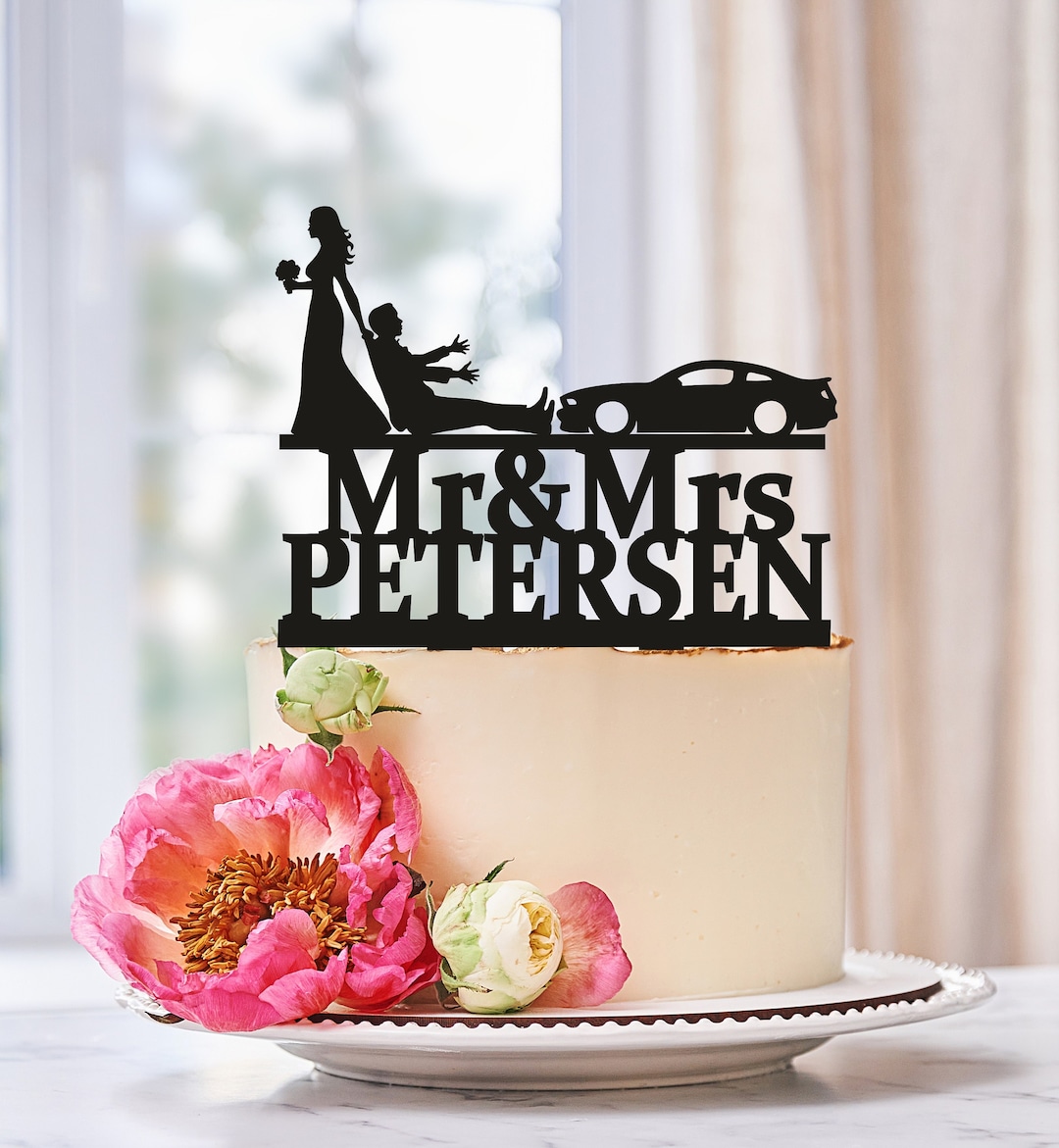 Wedding Cake Topper With Car,bride Dragging Groom Cake Topper,custom ...