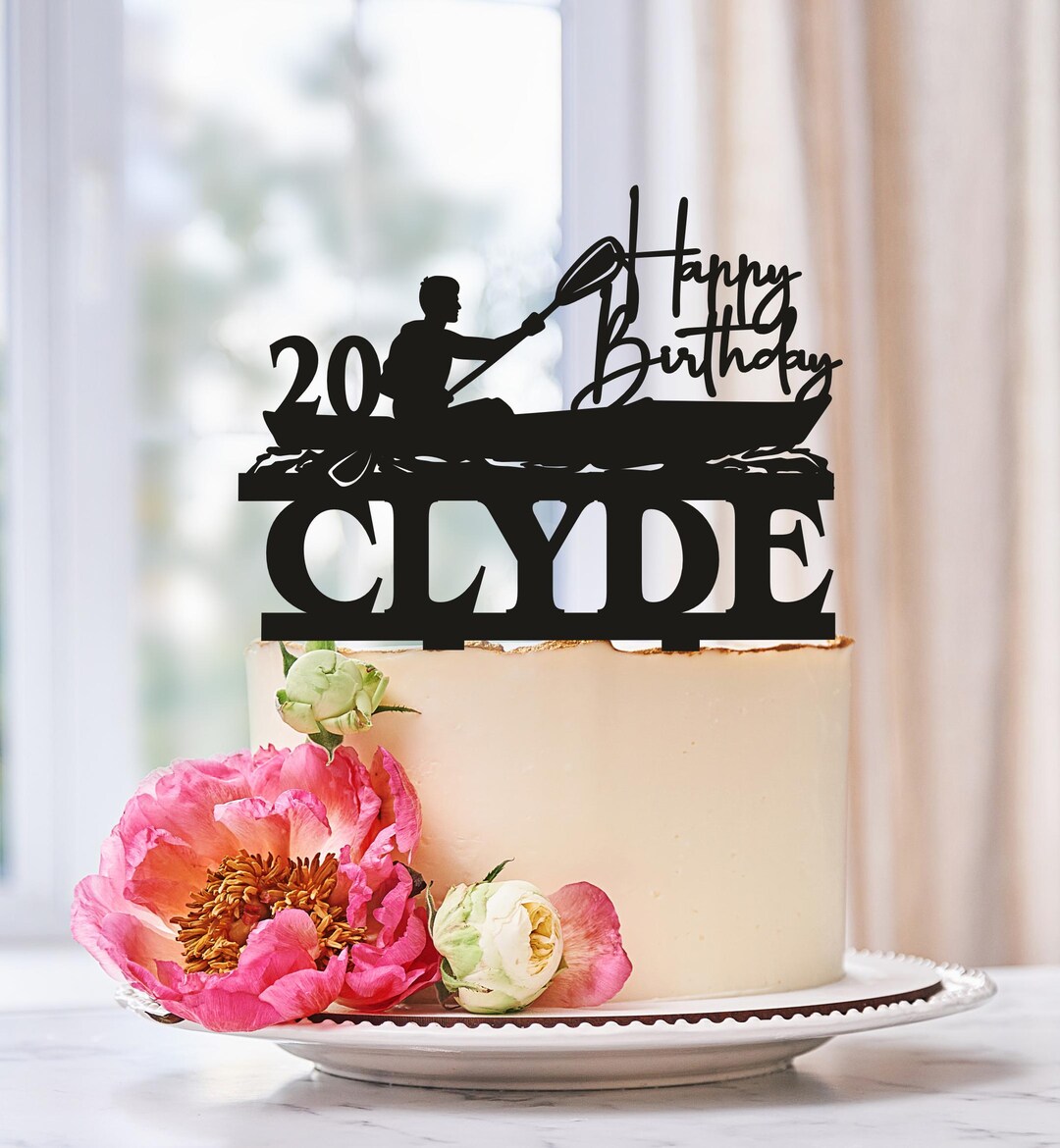 Male Kayak Birthday Cake Topper, Personalized Canoe or Kayaking Paddler ...