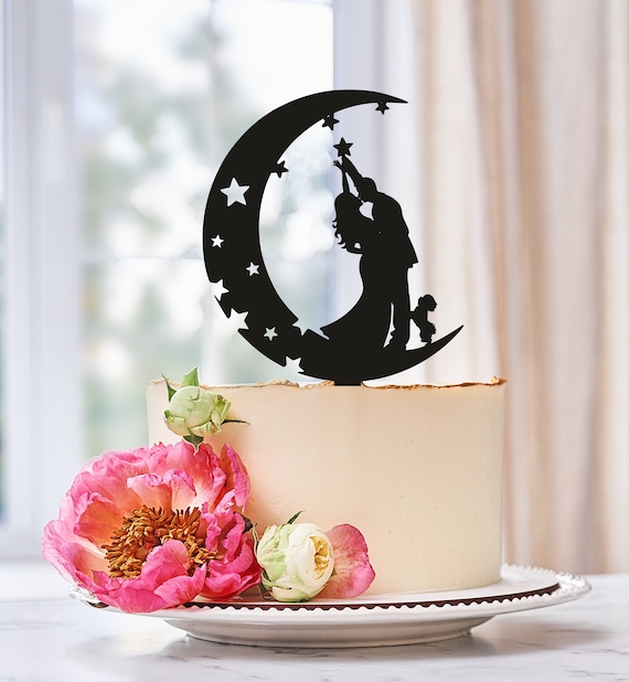 Moon Wedding Cake Topper Moon Cake Topper With Bride And Groom,moon