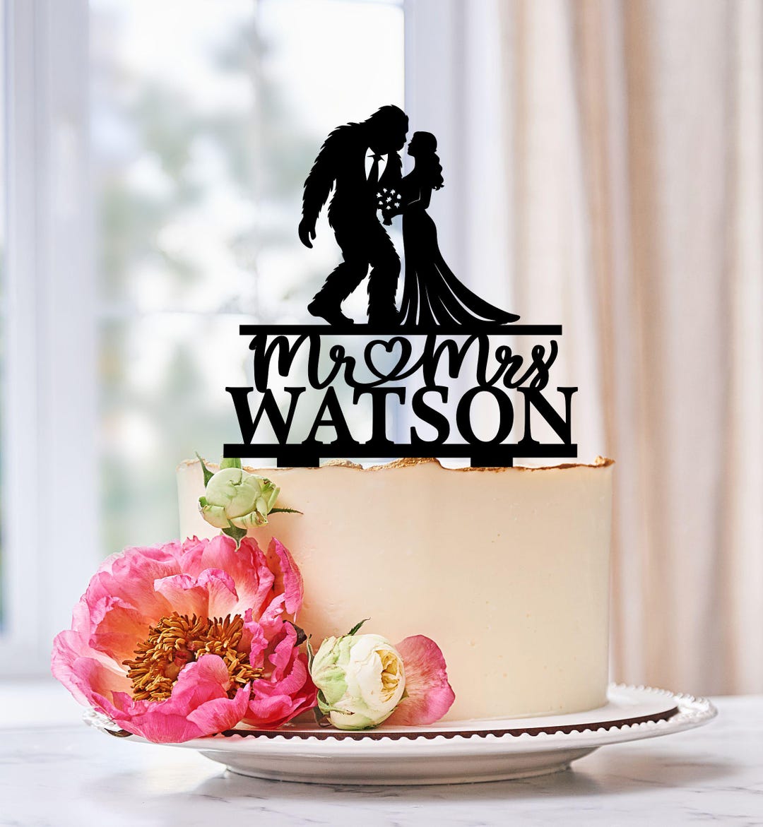 Bigfoot Wedding Cake Topper, Funny Bride and Groom Sasquatch Cake ...