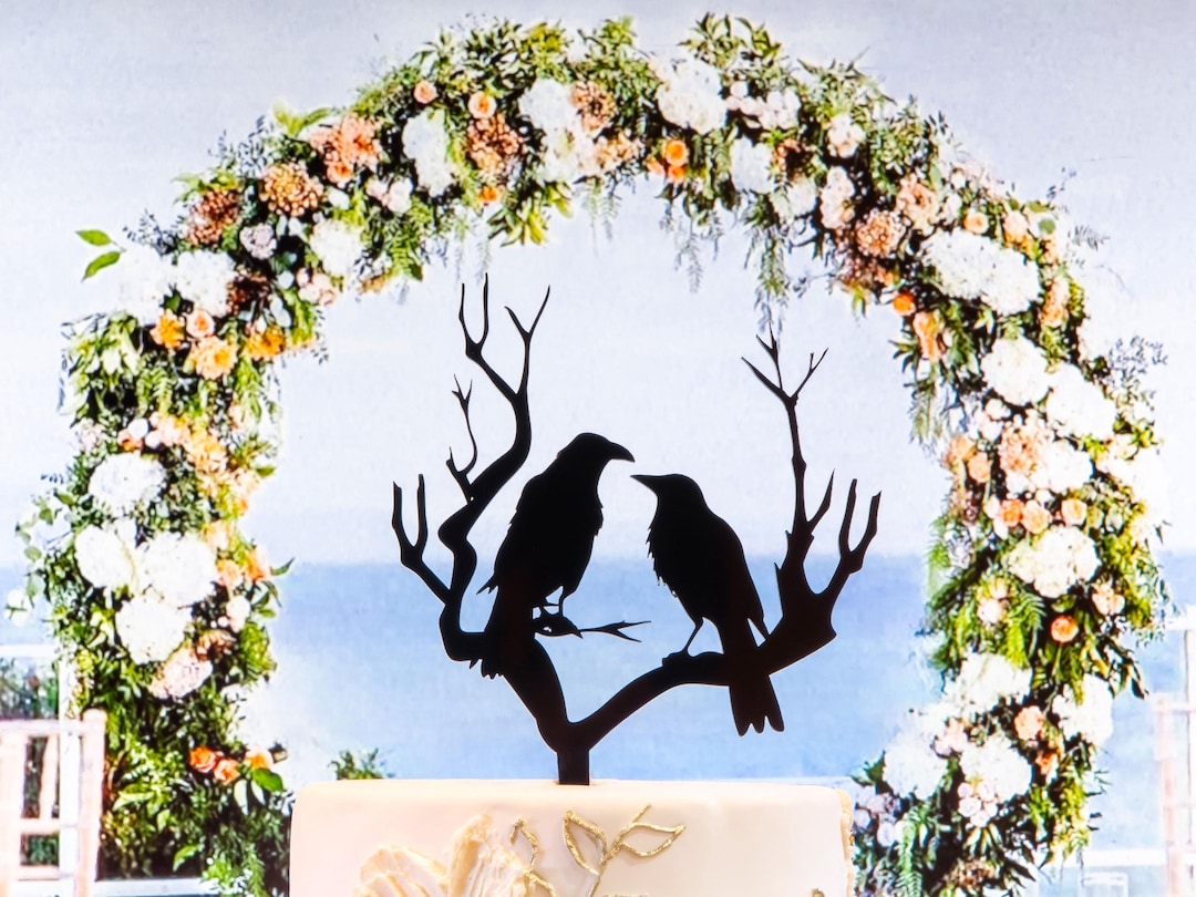 Raven Wedding Cake Topper, Gothic Cake Decor, Halloween Decoraion ...