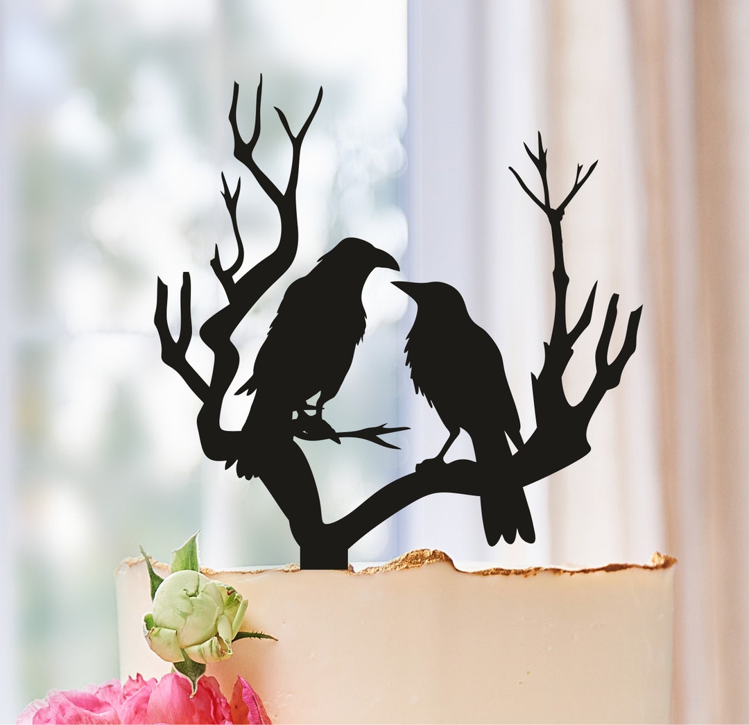 Raven Wedding Cake Topper, Gothic Cake Decor, Halloween Decoraion ...