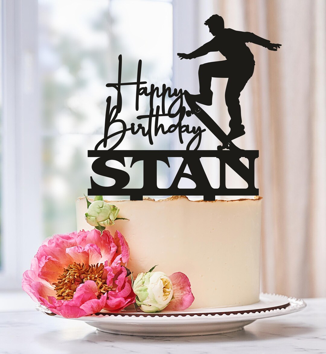 Male Skateboard Birthday Cake Topper, Skater Tricks Cake Decoration ...