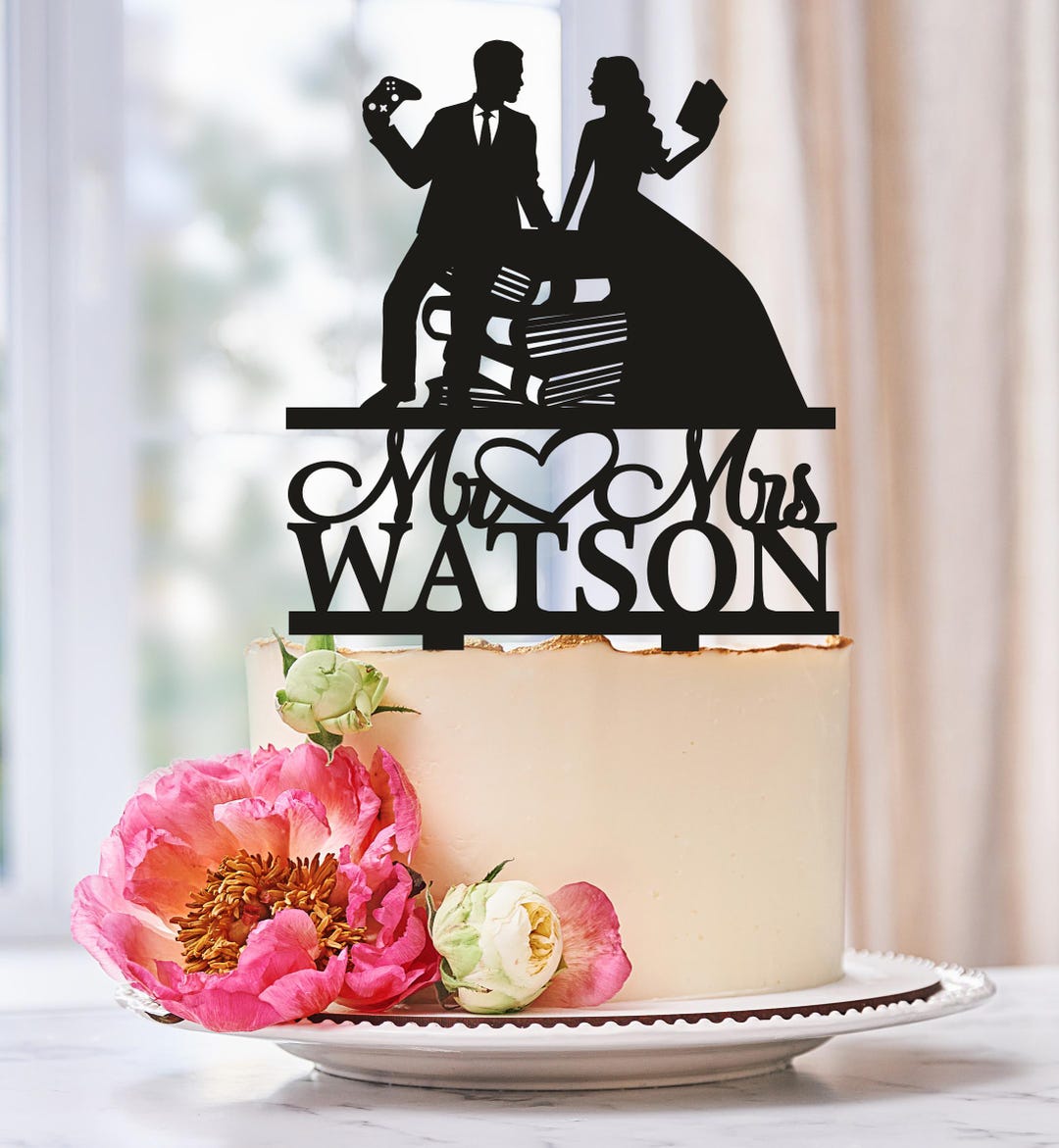Gamer and Book Reader Wedding Cake Topper, Gaming Themed Cake Topper ...