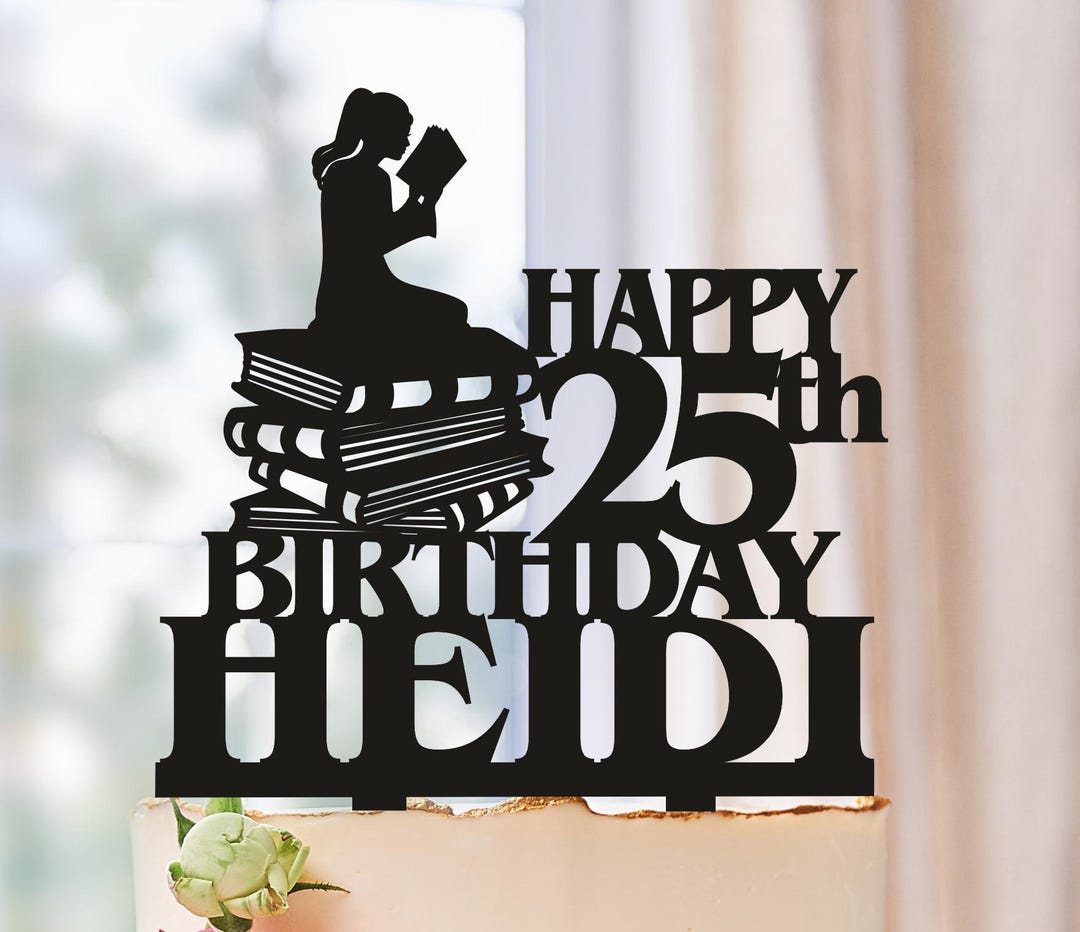 Female Reading Book Cake Topper, Bookworm Birthday, Reading Cake Topper ...