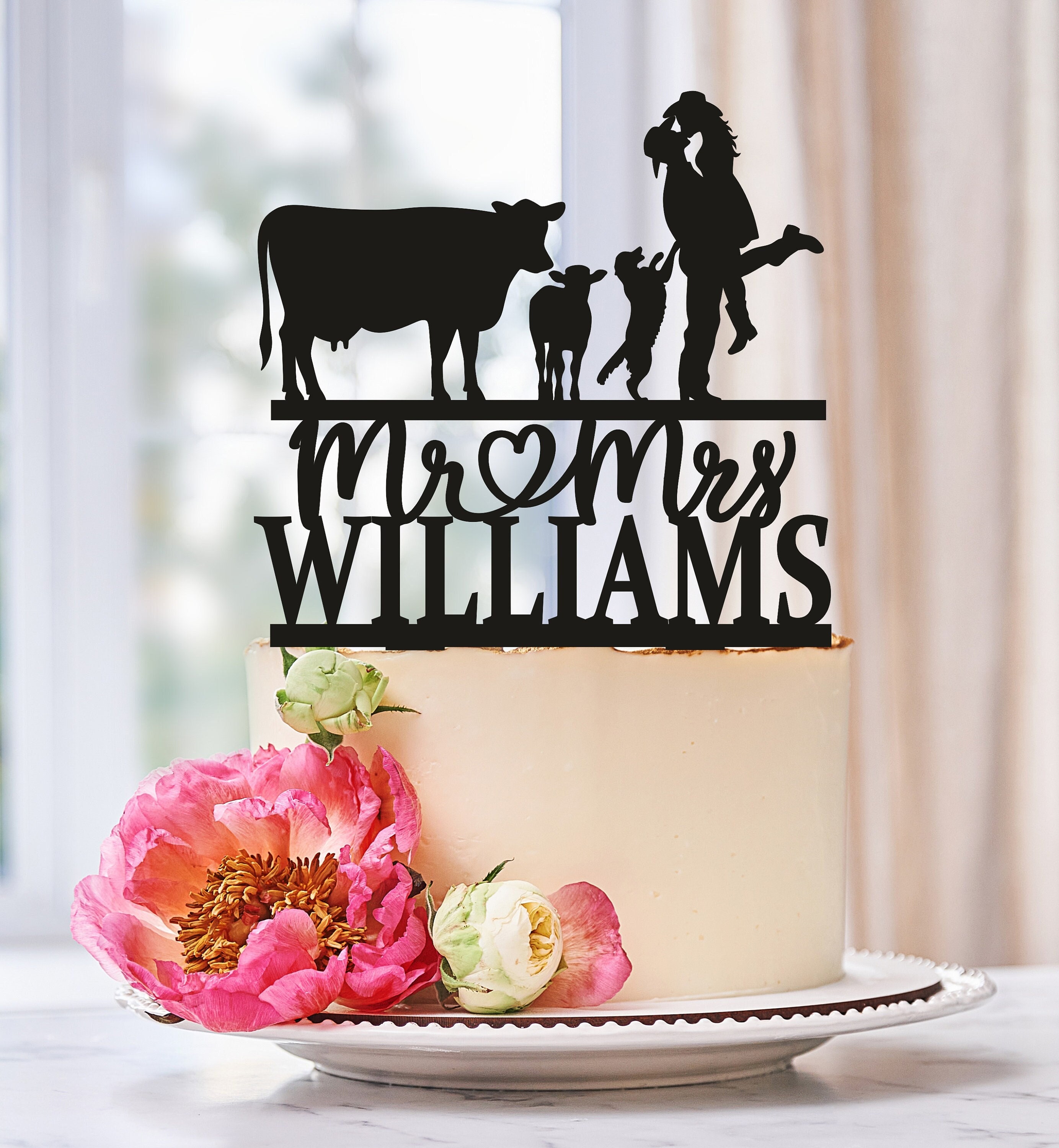 Cow Wedding Cake Topper Cowboy Wedding Cake Topper Farm - Etsy