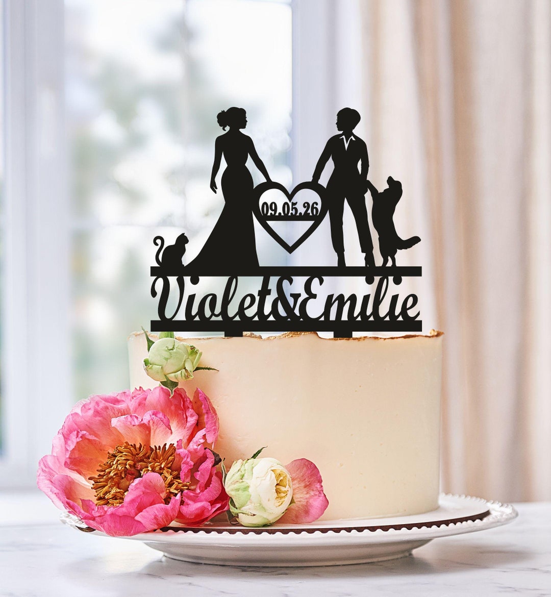 Lesbian Wedding Cake Topper With Two Cats, Lesbian Cake Topper With ...