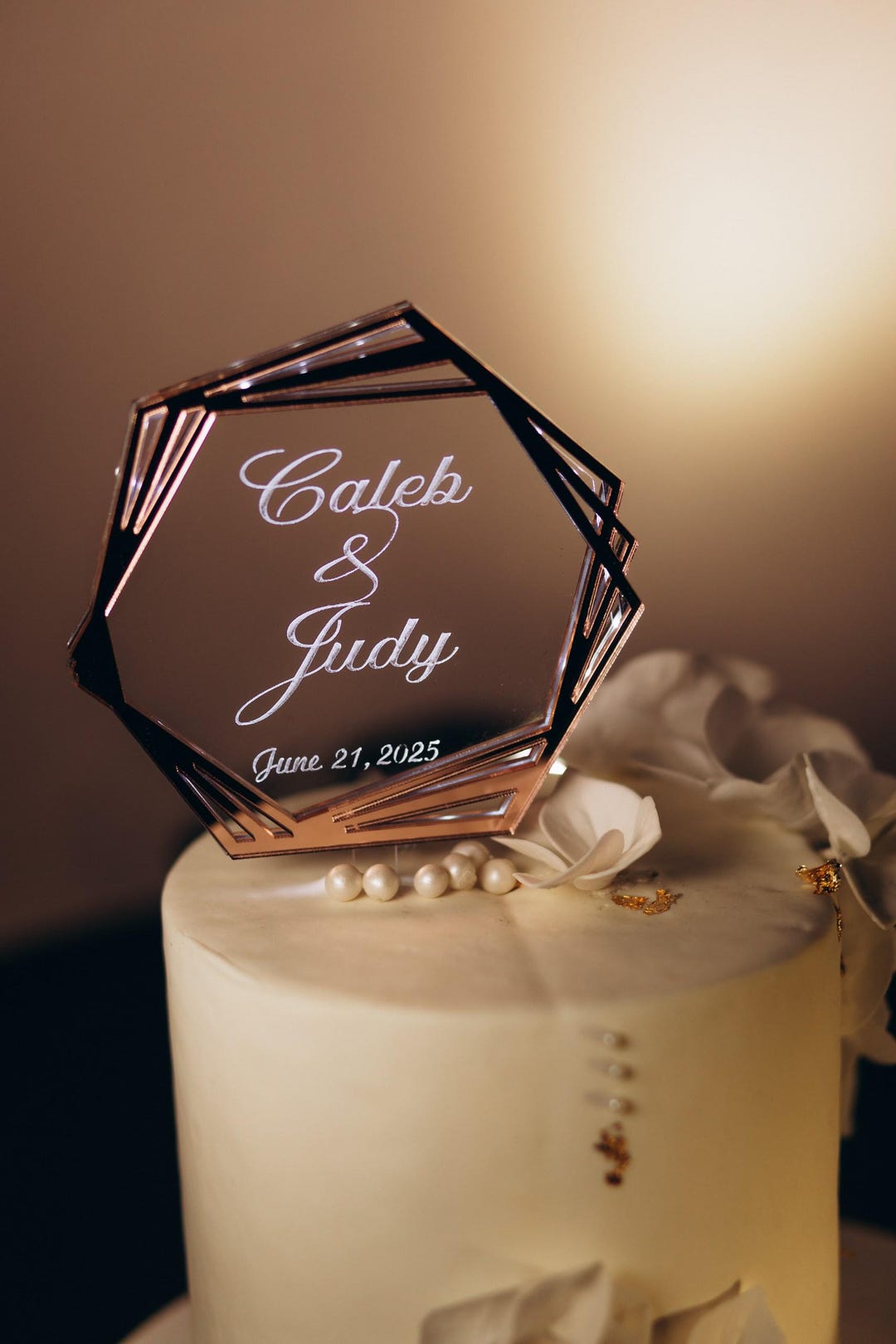 LED Wedding Cake Toppers With Mirror Rose Gold Frame, Light up Your ...