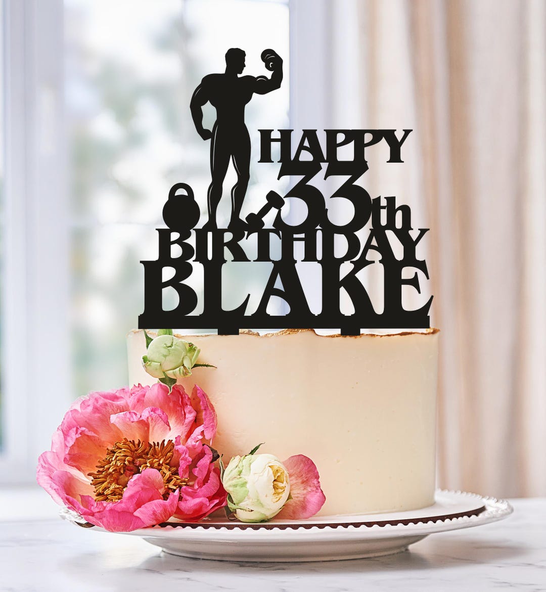 Bodybuilder Birthday Cake Topper, GYM Strong Man Weightlifter Cake ...