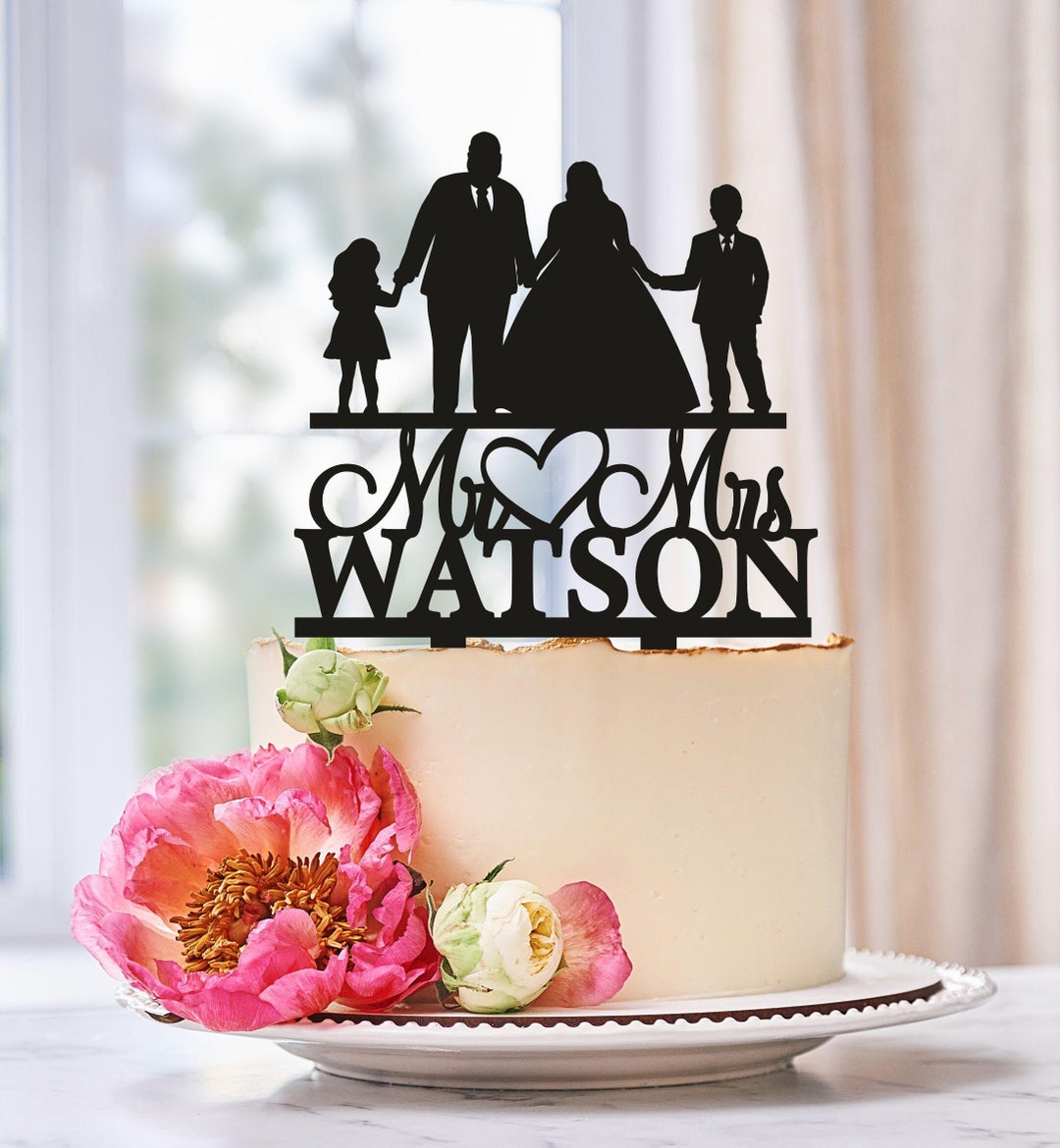 Family Wedding Cake Topper With Kids, Couple Cake Topper With 2 Kids ...