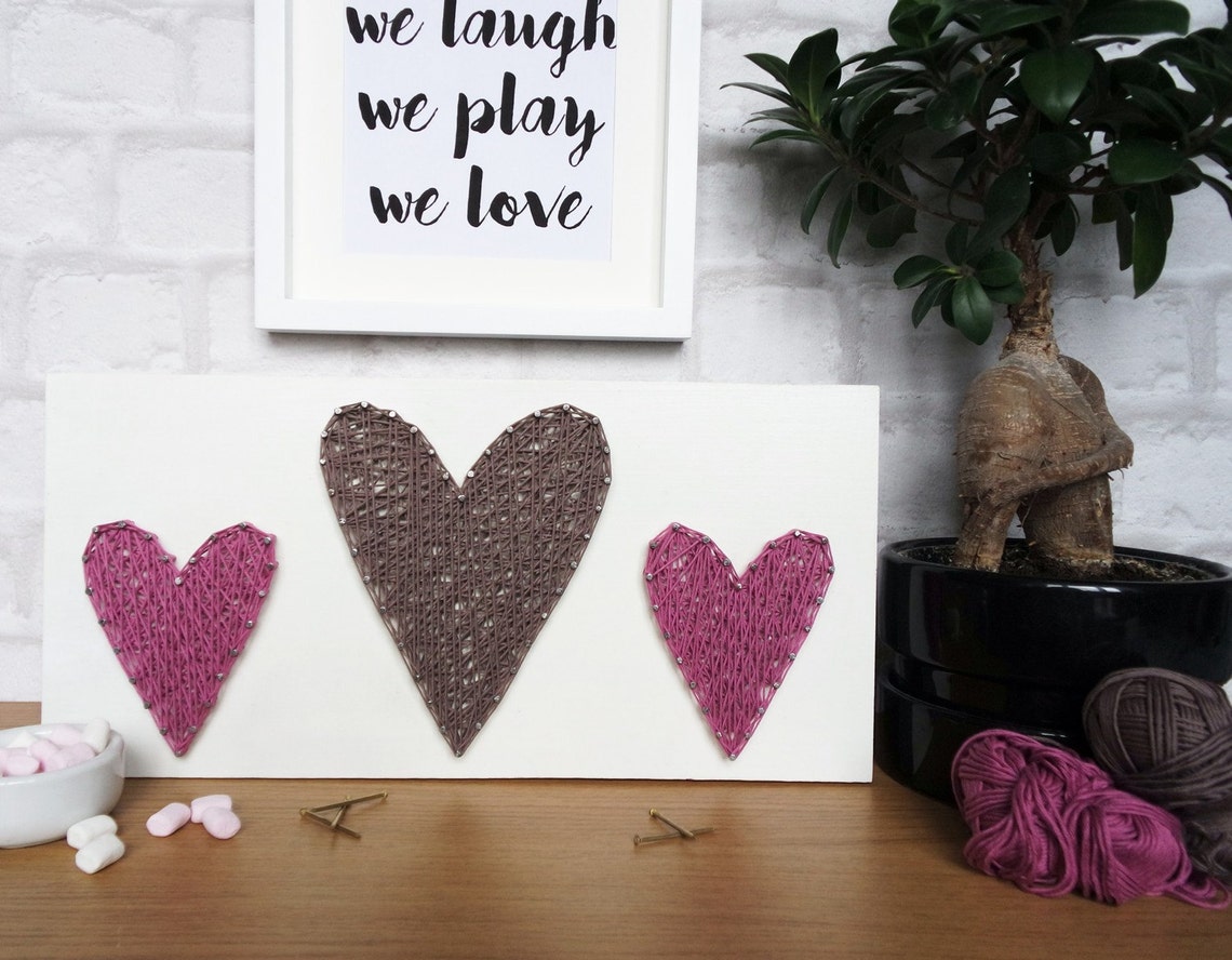 Three Hearts String Art Unique Handmade Gift Home Decor Wall Hanging ...