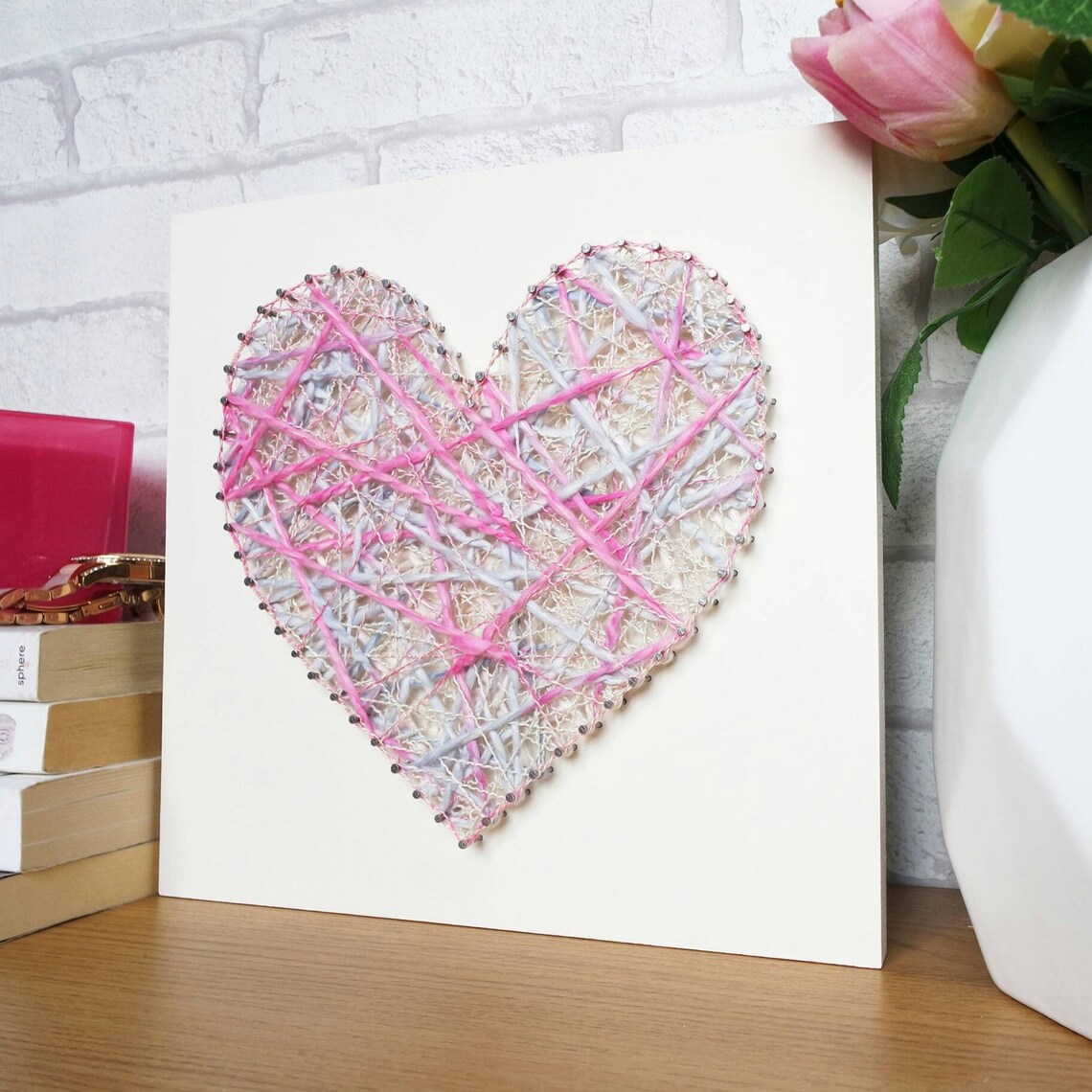 Pink Heart String Art Handmade Unique Gift Idea Home Decor Wall Hanging ...