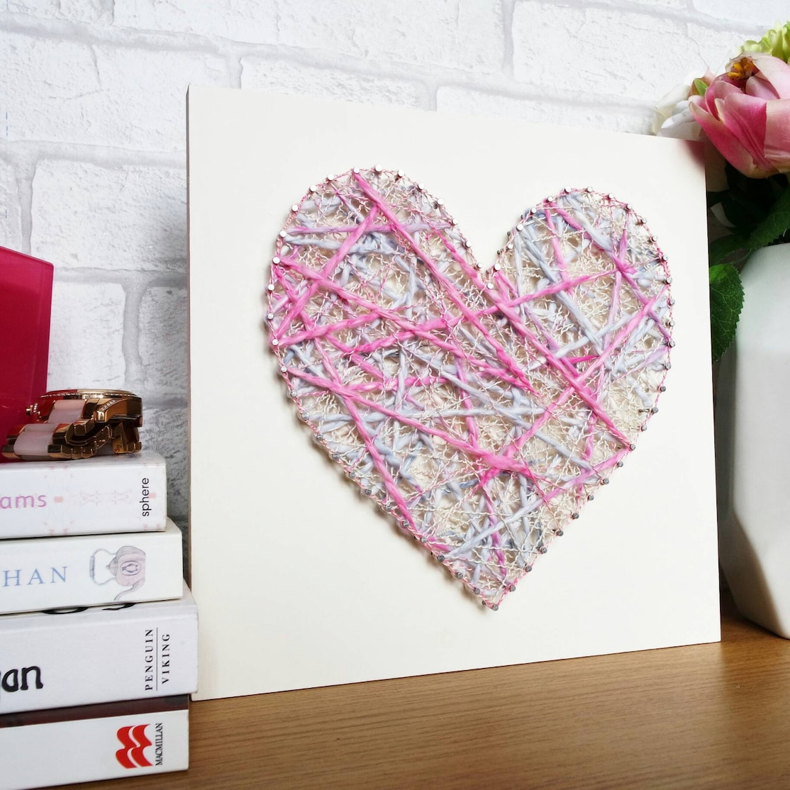 Pink Heart String Art Handmade Unique Gift Idea Home Decor Wall Hanging ...