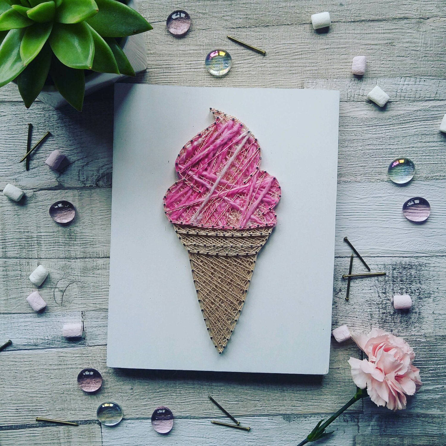 Pink Ice Cream Cone String Art Handmade Unique Gift Idea Home Decor ...