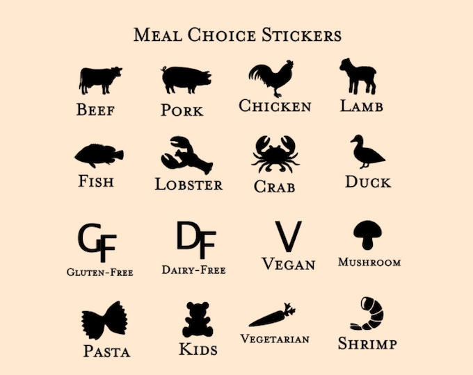 Set of 50 Meal Decal, Meal Stickers, Menu Stickers, Wedding Meal ...