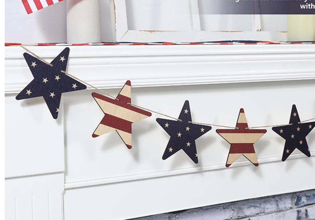 July 4th Garland Patriotic Garland July 4th Decor American Decor July ...