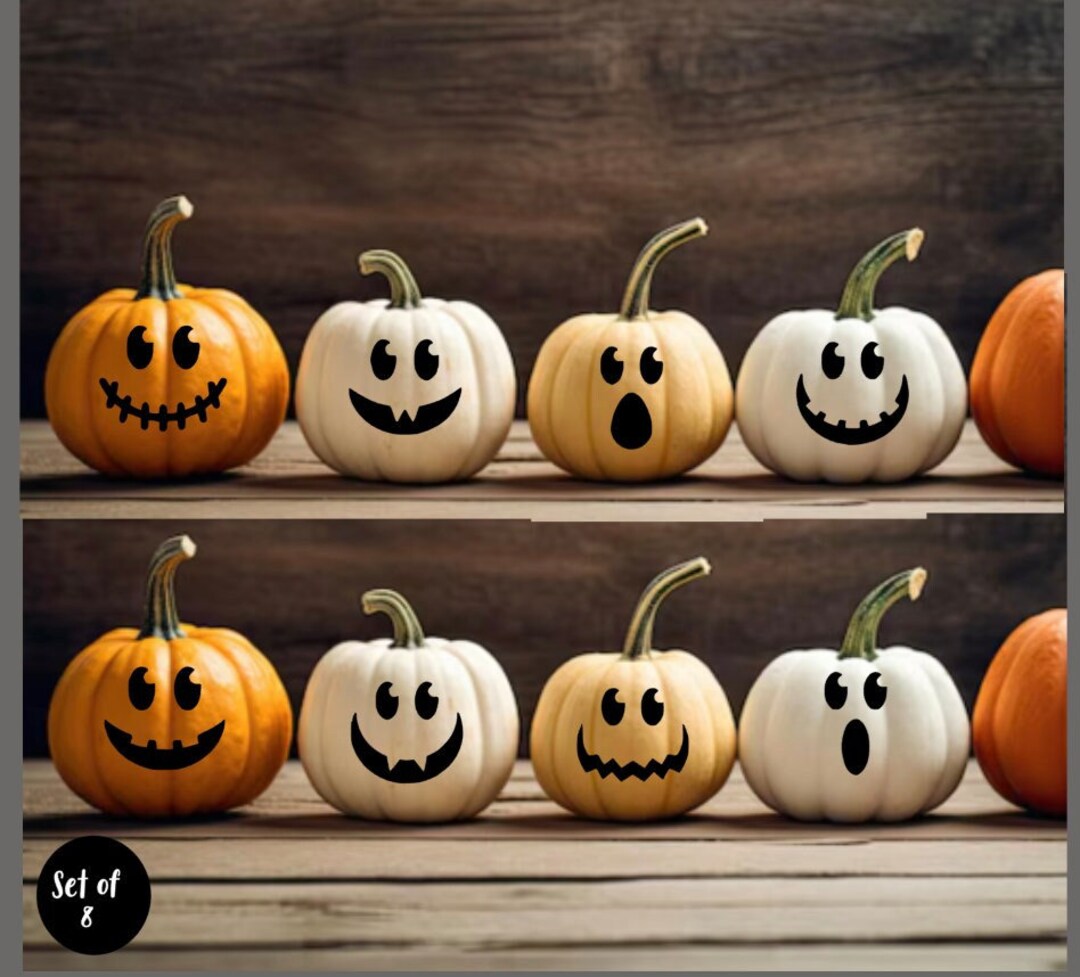 Set of 8 Pumpkin Face Decals. Halloween Pumpkin Stickers. Happy ...