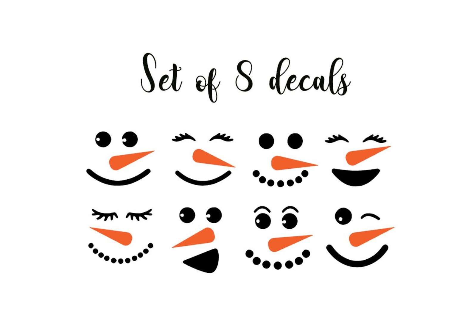 Snowman Faces Vinyl Decals, Set of 8 for Christmas Ornaments, Mugs ...