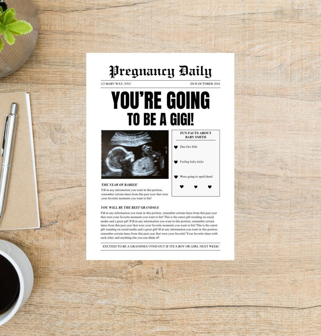Large Pregnancy Reveal Newspaper Template, Customizable Canva Baby ...