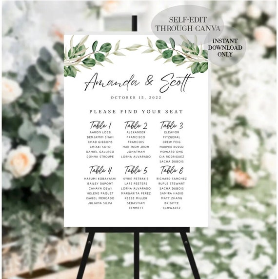 100% Fully Editable Wedding Seating Chart Template Printable - Etsy