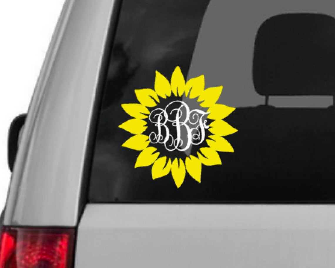 Sunflower Monogram Decal Custom Sunflower Monogram Sticker - Etsy