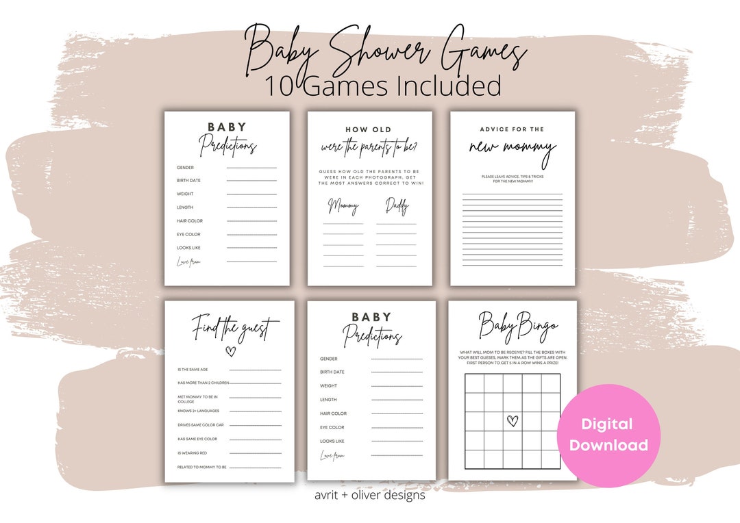Modern Baby Shower Games Bundle, Minimalist Pack Games for Baby ...