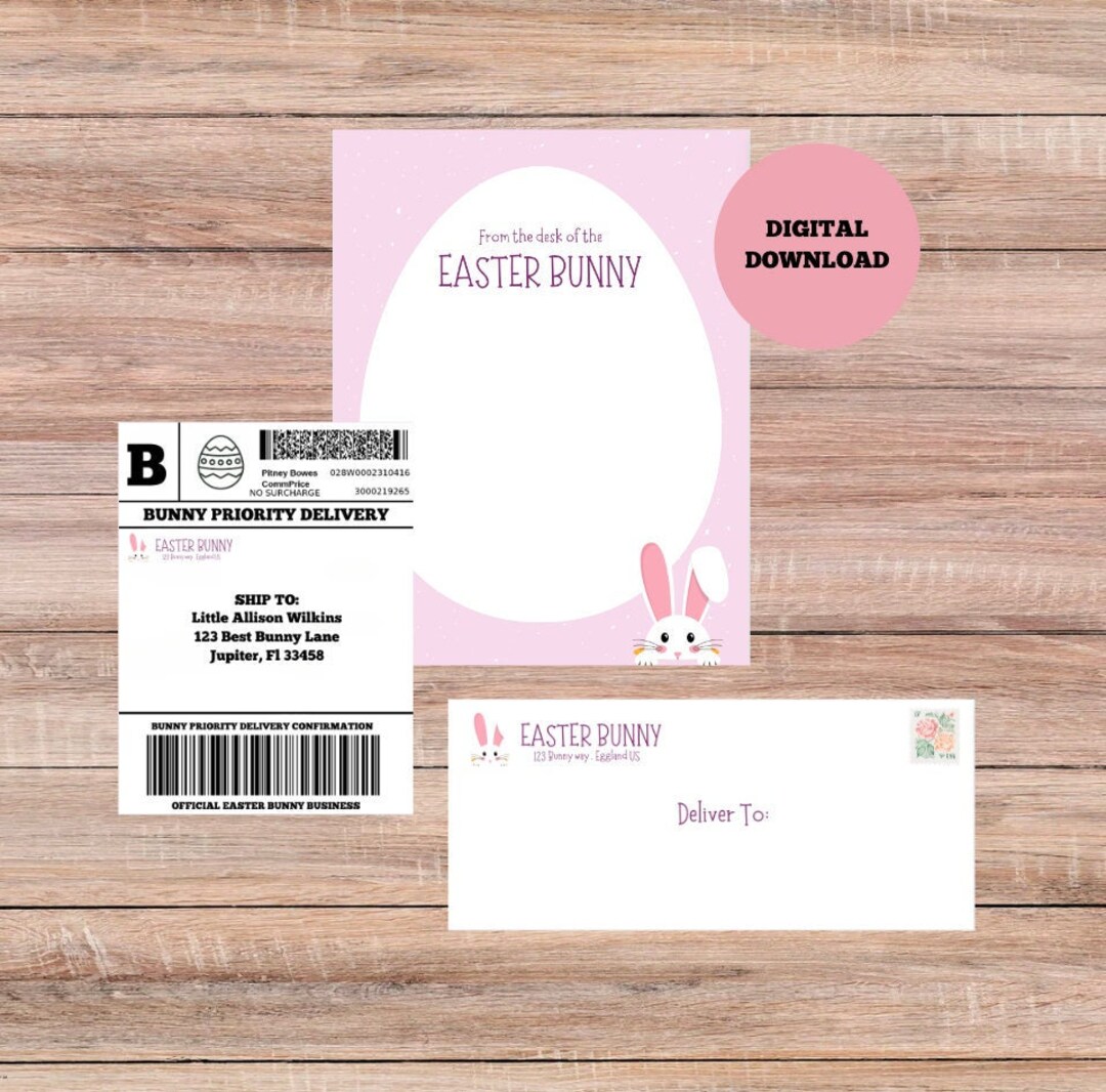 Easter Bunny Letter Envelope Bundle Pack, Easter Shipping Label,easter ...