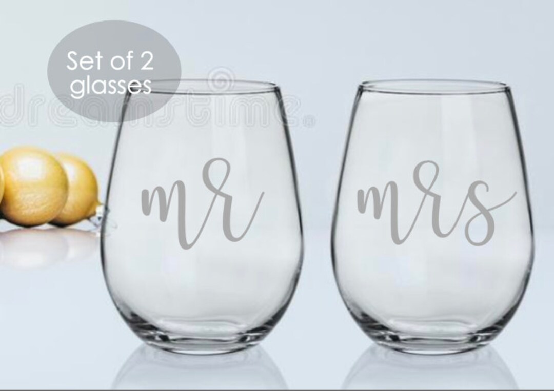 Mr And Mrs Stemless Wine Glass Stemless Wine Glass Set Stemless Wine