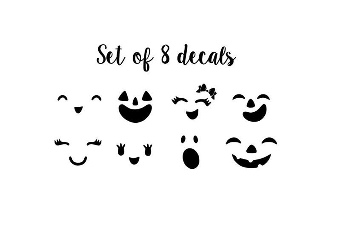 Set of 8, Vinyl Pumpkin Faces, Pumpkin Decorating Stickers - Halloween ...