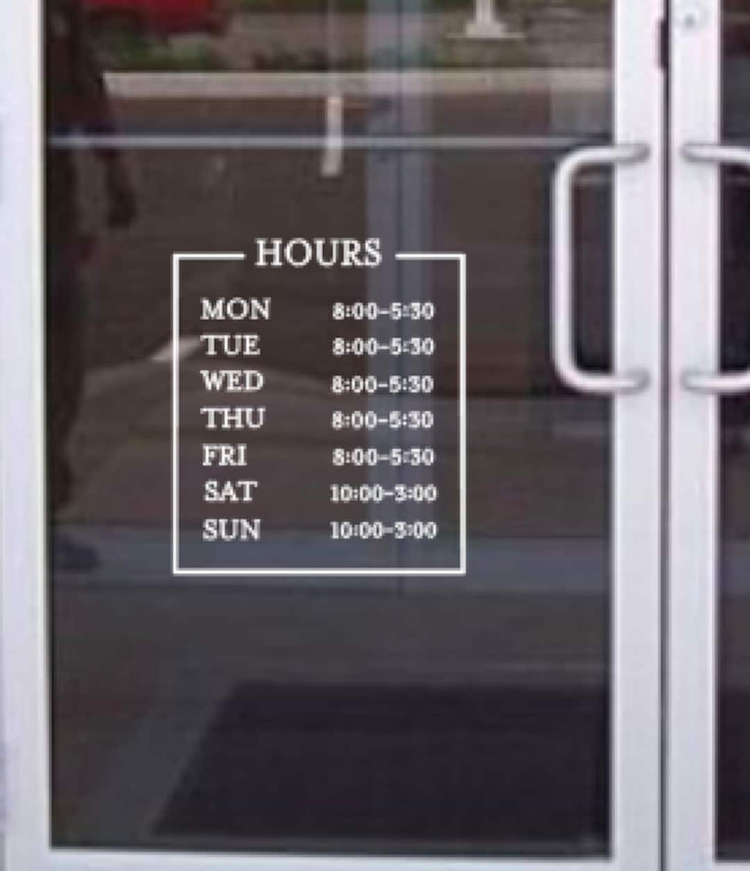 Custom Store Front Hours Decals, Store Hours Decal, Business Logo ...