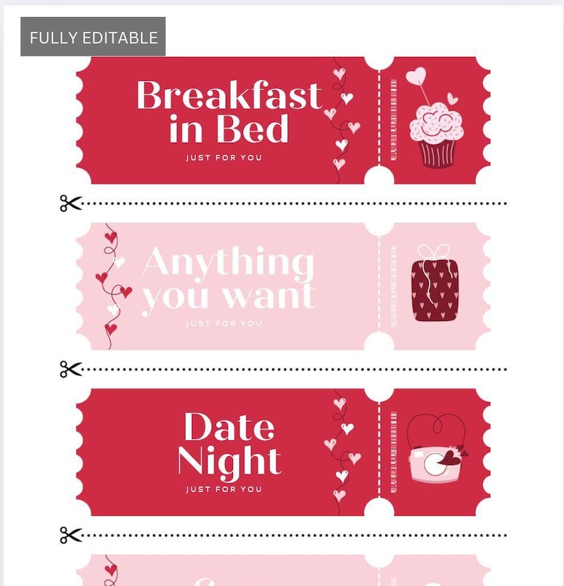 Digital Valentine's Day Date Coupons, Instant Download, Printable Date ...