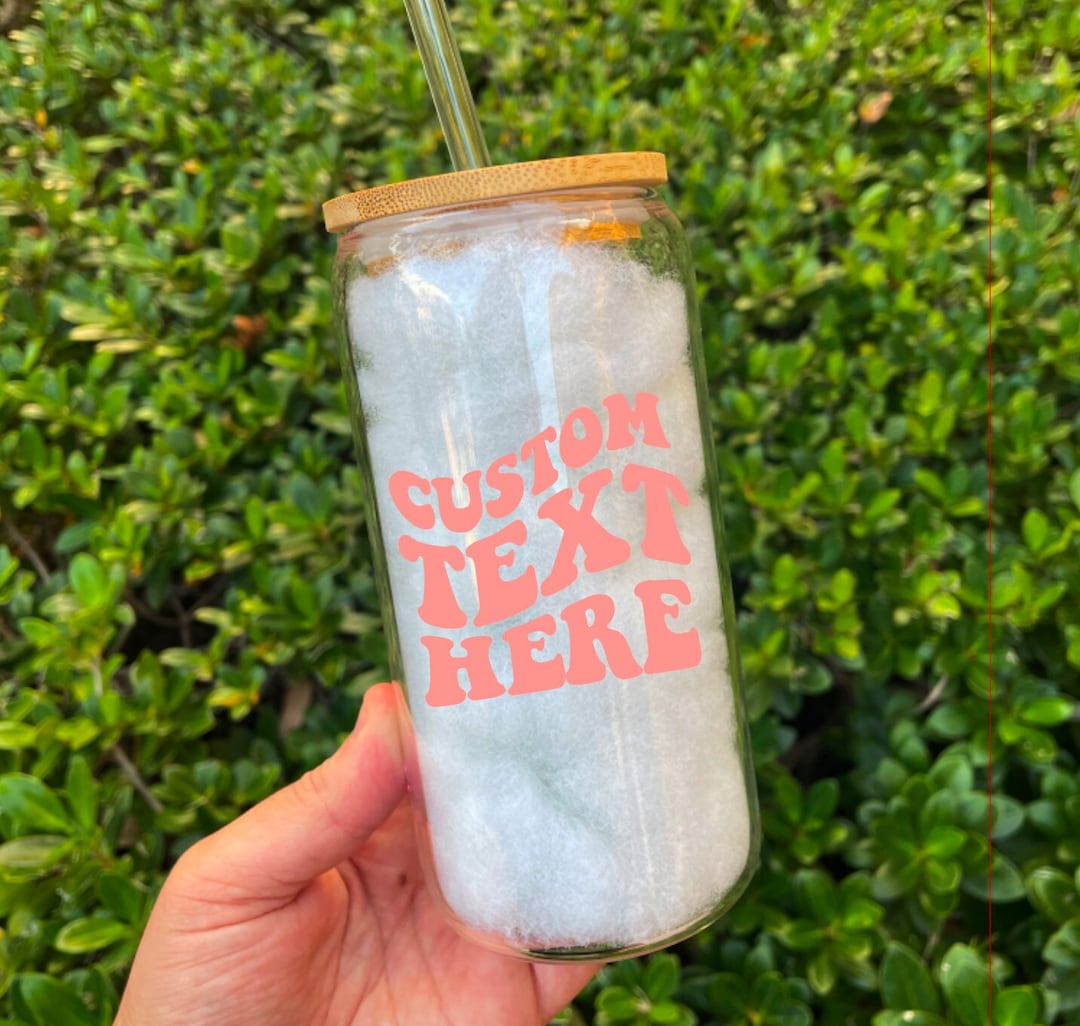 Custom Text Iced Coffee Cup | Personalized Glass Cup | Your Text Here ...