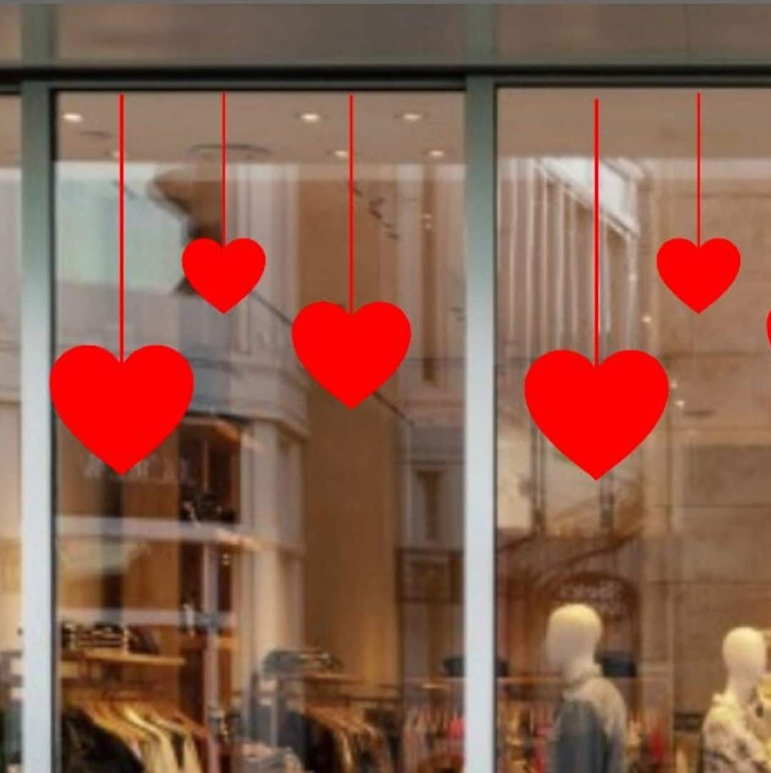Hanging Hearts Decals | Valentine's Day Window Decals | Hearts Wall ...