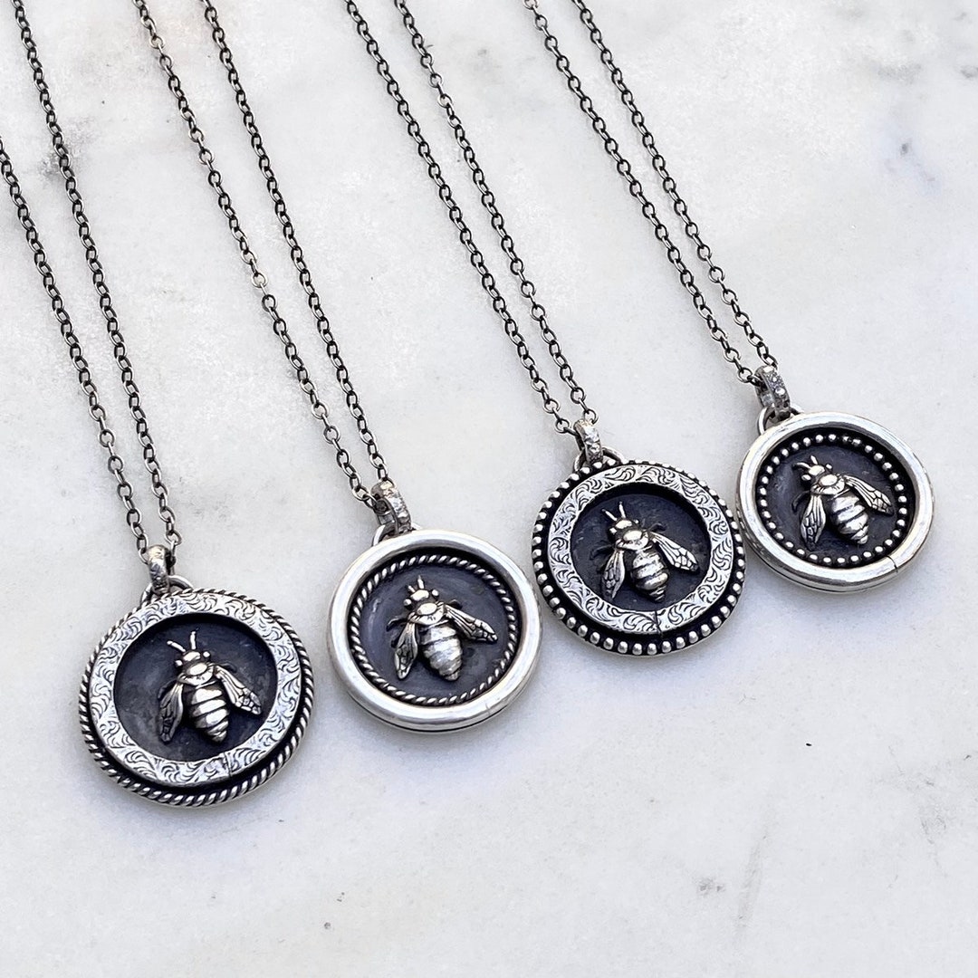 Bee Necklace, Sterling Silver Pendant, Bumble Bee Necklace, Bee Coin ...