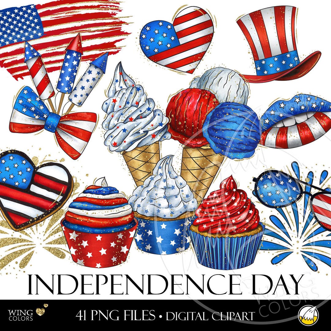 Independence Day Watercolor Clipart: Hand Drawn Patriotic BBQ & Sweets ...