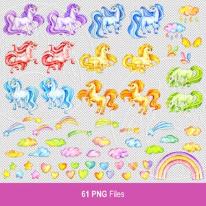 Watercolor Unicorn Clipart. Cute Fairy Horses, Rainbow, Heart, Star ...
