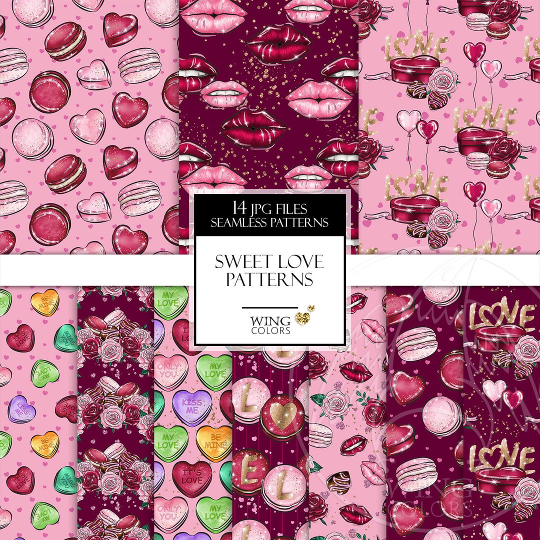 Watercolor Valentine's Day Digital Papers. Macaroons, Chocolates, Candy ...