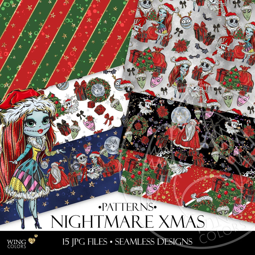 Spooky Christmas Seamless Patterns Clipart. Nightmare Christmas and ...