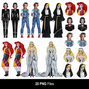 Watercolor Halloween Princesses. Horror Party Girls. Nightmare. Digital ...