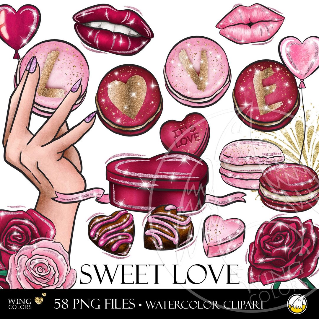 Watercolor Valentine's Day Clipart. Sweet Love Celebration Macaroons ...