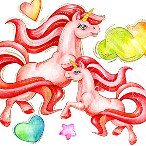 Watercolor Unicorn Clipart. Cute Fairy Horses, Rainbow, Heart, Star ...